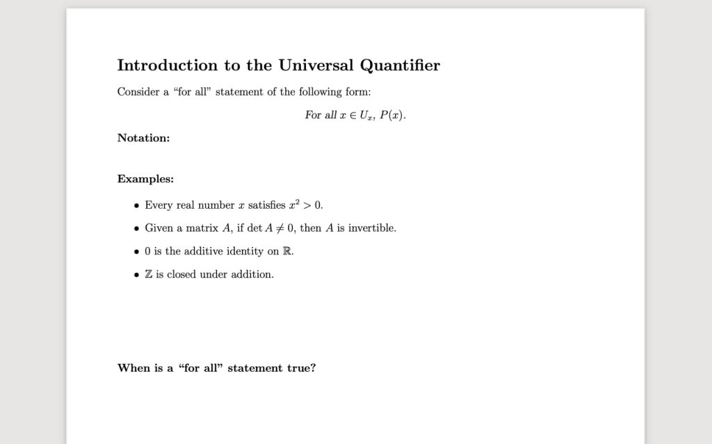 Introduction to the Universal Quantifier | Department of Mathematics | Virginia Tech